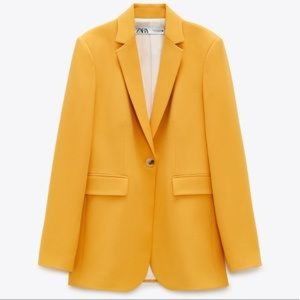 Zara | Jackets & Coats | Nwt Zara Yellow Blazer Fitted With Pockets ...